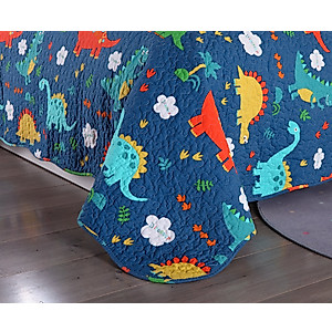 100% Cotton 2 Piece Kids Quilt Bedspread Comforter Set Throw Blanket for Teens Boys Girls Kids Beds Bedding Coverlet Dinosaur (Full)