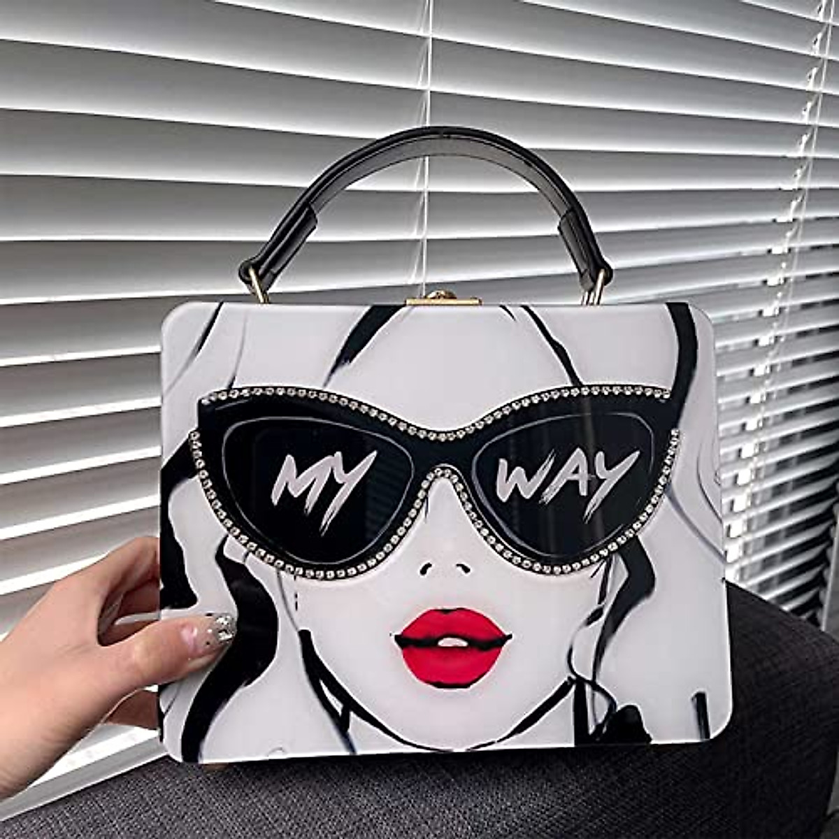 Qiayime Acrylic Shoulder Bag for Women Purse and Handbags Fashion Ladies Top Handle Evening Clutch Crossbody Box Bag Tote (Black&white)