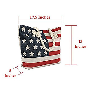WESTERN ORIGIN American Flag Embroidered Tote Bag Stars and Stripes Beach Bag Rope Handles Shoulder Bag Women Purse