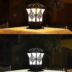 Led Outdoor Solar Post Lamps Industrial Metal Aluminum Column Lights Warm/White Light Adjustable Garden Street Home Pillar Lights(Color:Black,Size:S)