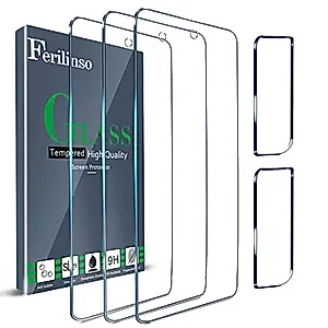 Ferilinso Designed for Samsung Galaxy S21 FE 5G Screen Protector, 3 Pack HD Tempered Glass with 2 Pack Camera Lens Protector [Case Friendly] [Bubble Free] [Easy Installation]