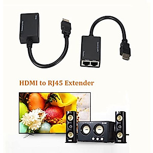 HDMI Extender Over Cat5e/6, RJ45 Ethernet Splitter to HDMI 2 Ports Network Adapter 2 Pack, Support 1080p UP to 30m/98ft Video and Audio for HDTV HDPC PS4 STB