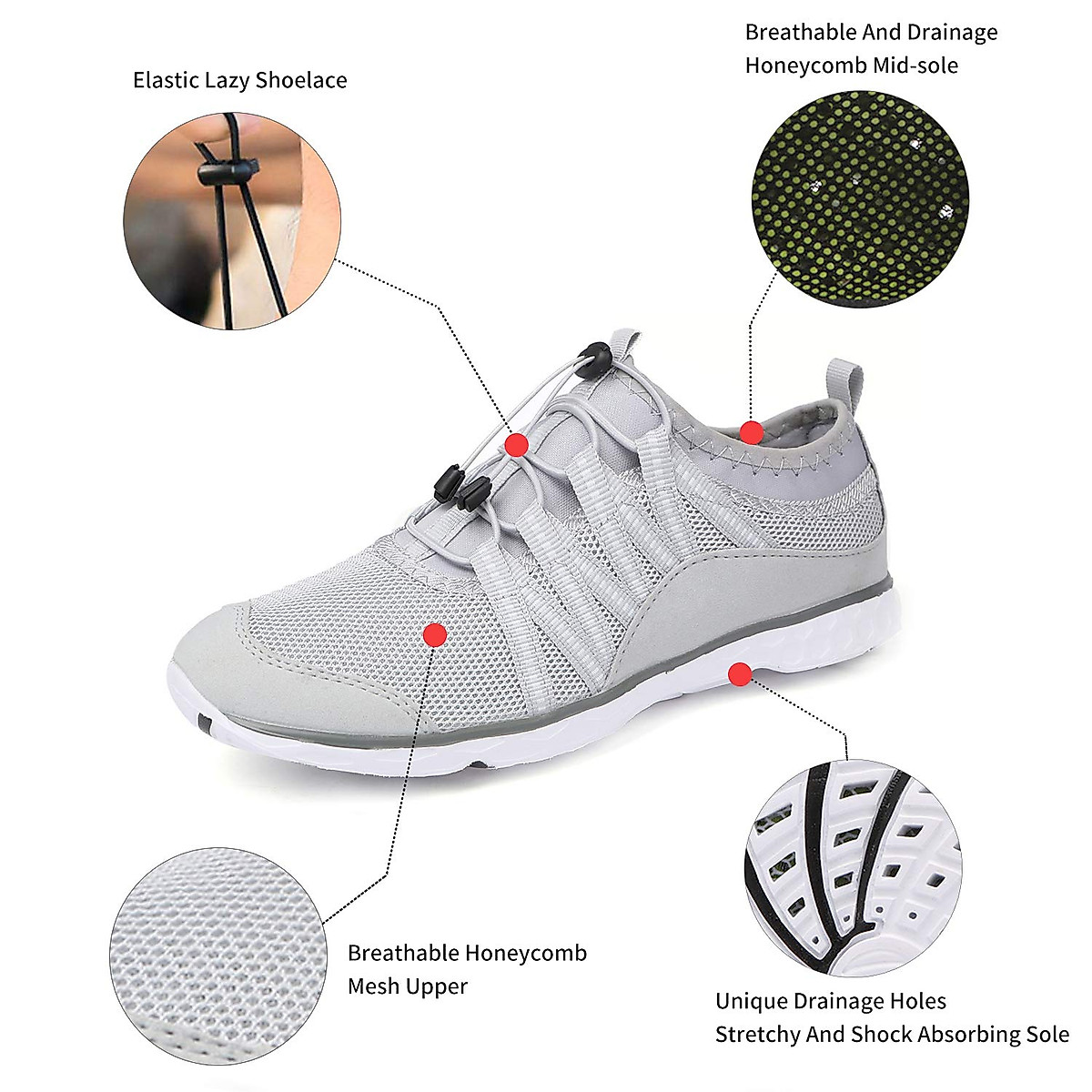 Summer Outdoor Water Shoes Beach Swim Aqua Water Shoes Socks for Women Men Surf Yoga Beach Walking Grey/White 44 EU