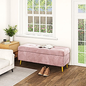 AWQM Tufted Storage Ottoman Bench,Velvet Upholstered Storage Bench with Button,Flip top,Perfect for Living Room,Entryway,Bedroom,47.24",Dark Mauve Pink