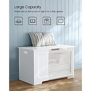 VASAGLE Storage Chest, Storage Bench, Entryway Bench with 2 Safety Hinges, Shoe Bench, Modern Style, 15.7 x 29.9 x 18.9 Inches, for Entryway, Bedroom, Living Room, White ULHS11WT