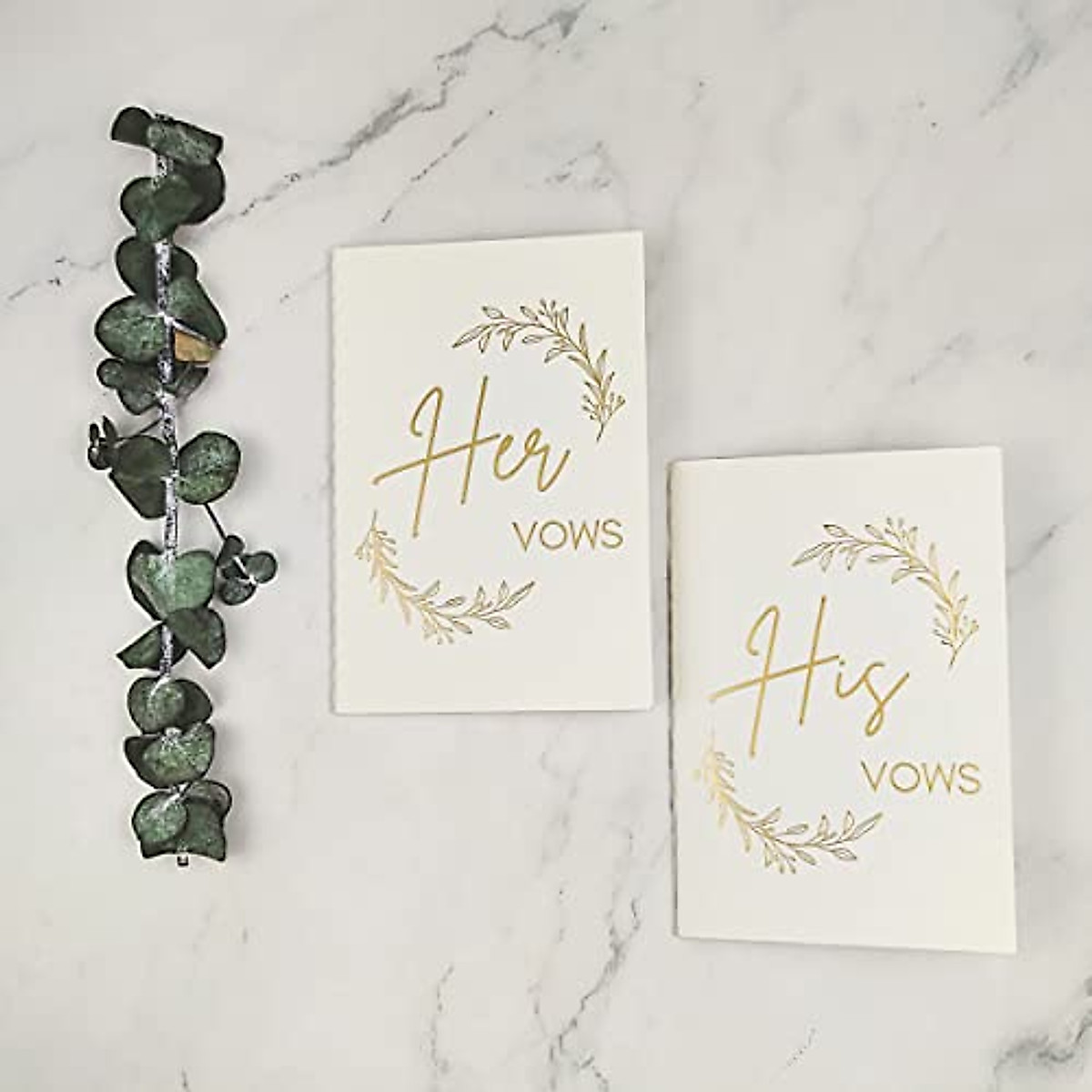 fusuu Vow Books -His and Hers Vow Books – Wedding Notebook with Gold Foil - 28 Lined Pages - 5.9" x 3.9" – Vow Renewal - Wedding Booklet, Time Capsule