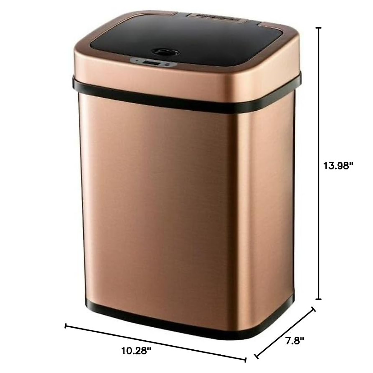 3.2 Gallon Gold Rectangular Motion Sensor Trash Can Rectangle Plastic Stainless Steel Fingerprint Proof Bag Fastener