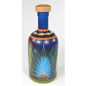 Eye4Art Mexican Tequila Shot Glasses and Bottle Set, Tequila Making Scene, Poncho with Agave Cactus hand painted Bottle, with display stand