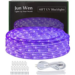 JUNWEN BlackLights LED Rope Strip Lights, 110V Outdoor Black Lights Kit, Waterproof 432LEDs 40FT Flexible Purple Rope Light for Birthday Halloween Stage Fluorescent Dance Party Home Decoration…