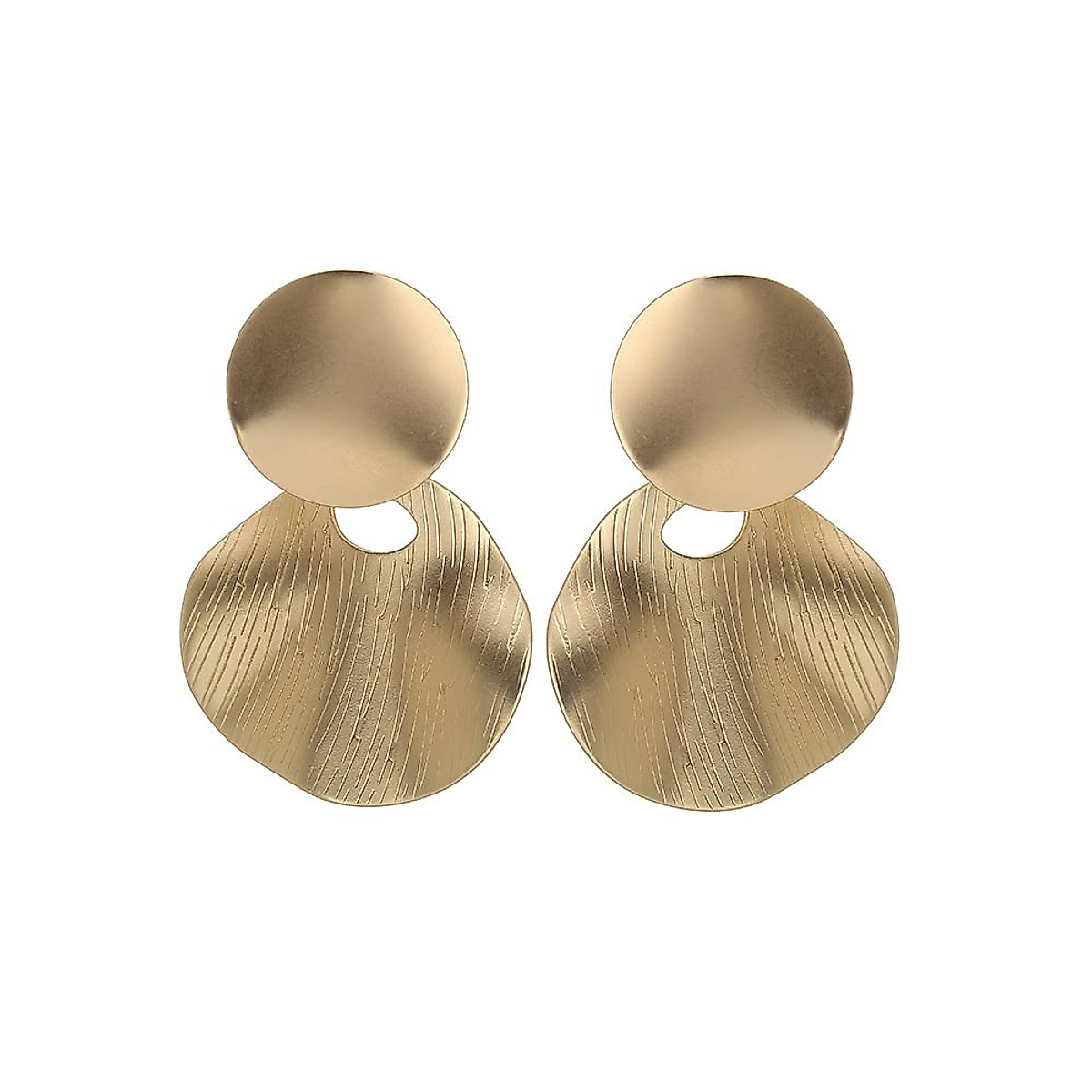 Gold Disc Earrings for Women Hammered Disc Gold Earrings Textured Large Drop Dangle Earrings