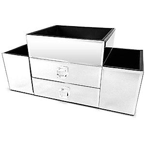 OnDisplay Emma 2 Drawer Tiered Mirrored Glass Makeup/Jewelry Organizer (Silver)