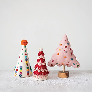 Creative Co-Op 8" L x 3" W x 10-1/4"H Handmade Wool Felt Tree w/Beads, Applique, Embroidery & Wood Base, Multi Color