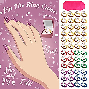 Hxezoc Pin The Ring On The Bride Game with 48 Pcs Rings, Large Bridal Party Games Poster for Bachelorette Party, Bridal Shower, Wedding Party, Birthday Party, Carnival Party Supplies