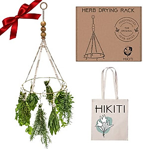 HIKITI Herb Drying Rack - Decorative Herb Drying Rack Hanging - Secured Herb Dryer Hooks - Handmade Macrame Boho Chic - Flower Drying - Herb Hanger - Hanging Drying Rack for Herbs