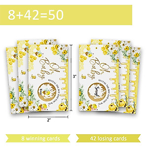 skuhyyg 50 Pack Honey Bee Scratch Off Game - Bumble Bee Baby Shower Birthday Party Activity Lottery Ticket Raffle Cards Girls or Boys Decorative Set
