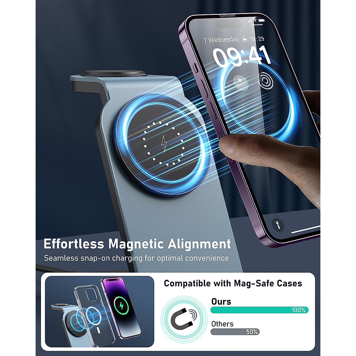 Charging Station for Apple Wireless Charger 3 in 1: 2024 New Aluminum Alloy Magnetic Charger Stand Fast Charging Multiple Devices for AirPods, Apple Watch, iPhone 15 14 13 12 Pro/Pro Max/Plus/Mini