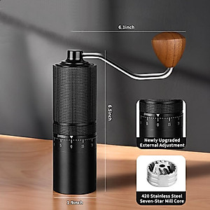 Upgraded Manual Coffee Grinder, External Adjustable Setting, Hand Grinder with 7-star CNC Stainless Steel Conical Burr, Double Bearing Positioning for Full Coffee Flavor, Best Gift for Coffee Lover