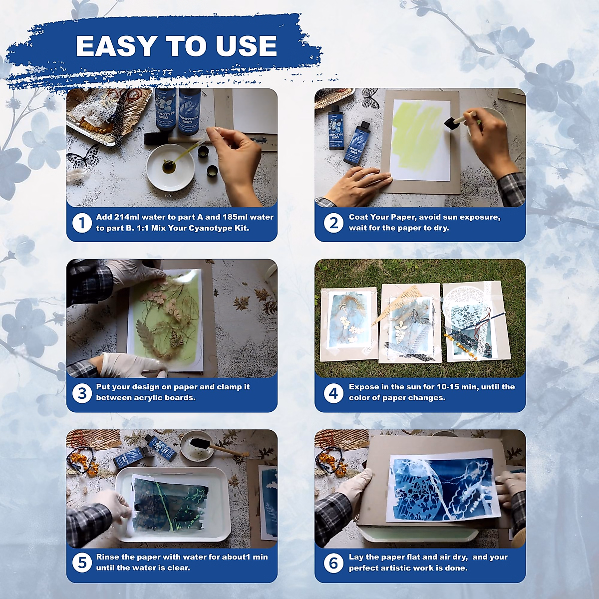 Cyanotype Sensitizer Kit, 16oz Cyanotype Set - 2 Part Sensitizer, Cyanotype Dye - Cyanotype Kit Solar Print Set, Cyanotype Sun Printing Kit for Photographic Printing on Paper and Fabric