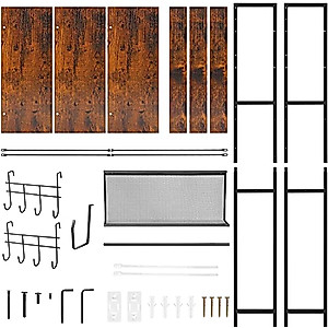 SEJOV 69" H Over-The-Toilet Storage, 4 Tiers Over The Toilet Bathroom Organizer, Wooden Freestanding Bathroom Shelf Over Toilet with Hooks and Special Metal Mesh Layer, Adjustable Feet, Rustic Brown