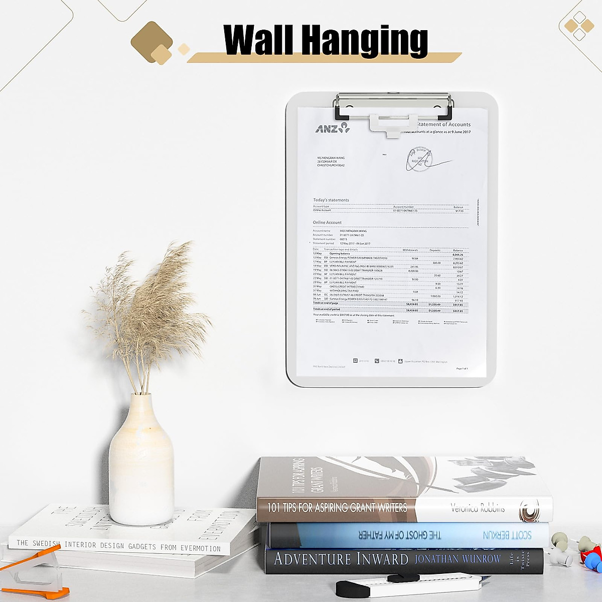 Hongri Plastic Clipboard, White Clipboard Standard A4 Letter Size Clipboards for Nurses, Students, Office and Women, Clipboard with Pen Holder and Low Profile Clip, Size 12.5 x 9 Inch, (White)