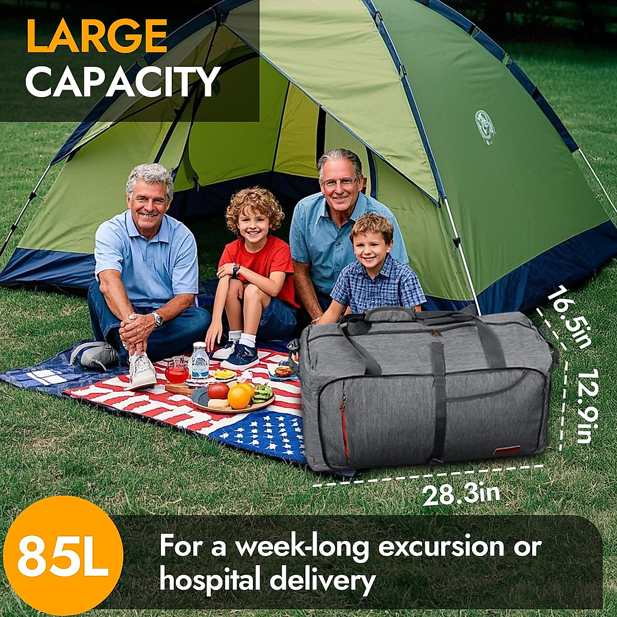 Canway 65L Travel Duffel Bag, Foldable Weekender Bag with Shoes Compartment for Men Women Water-proof & Tear Resistant