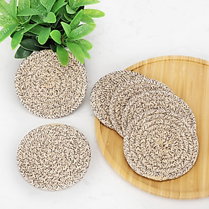 ABenkle 6 Pcs Coasters for Drinks,Super Absorbent Drink Coasters, Stylish Handmade Round Woven Coaster for Coffee Table Tabletop Protection Housewarming Gift for Home Decor - 4.3 Inches, Mixed Brown