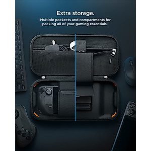 Spigen Rugged Armor Pro Designed for Steam Deck LCD (2022) / Steam Deck OLED (2023) Hard Shell Travel Carrying Case with Pockets for Accessories and Original Charger Storage Bag Carry Case - Black