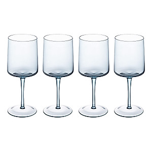 Navaris Blue Square Wine Glasses (Set of 4) - Colored Wine Glasses with Stems - Colored Glassware with Stem for Serving Wine, Cocktails, Beer, Dessert