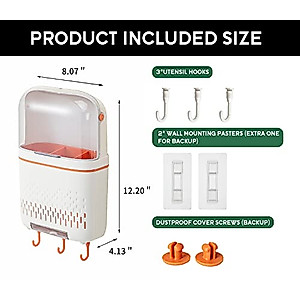 toooi Kitchen Utensil Holder, Wall Mount Utensil Rack, Detachable Multi-use Organizer with Dustproof Cover, Cookware Cutlery Holder, Suitable for Kitchen, Bathroom, Garage and More, White & Orange…