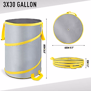 Byhagern 30 Gallon Collapsible Trash Can 3 Pack, Garden Bag Pop Up Camping Trash can, Reusable Leaf Bag Holder, Yard Waste Bag