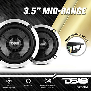 DS18 DX3N Deluxe 6.5” 3-Way Neodymium Premium Car Audio Component Speaker System - 580 Watts, 4 Ohm - Set with Woofer, Midrange, Tweeter, and Crossover (8 Piece Set)