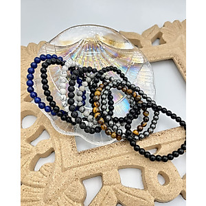 BOMAIL 9pcs Gemstone Beaded Bracelets for Men Women 6mm Round Beads Bracelets Set SemiPrecious Gemstone Beads Bracelets Matte Lava Rock Volcanic Tiger Eye Stone Yoga Healing Energy Crystal Stretch