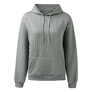 Thin Drawstring Sweaters For Women, Women Long Sleeve Sweatshirts Hoodie Jacket Jacket Trendy Y2k Hoodie with Pocket 03-Grey(with pocket),3X-Large