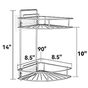 GeekDigg 2 Pack Corner Shower Caddy, Adhesive Shower Shelves, Wall Mounted Stainless Steel Shower Shelf for Inside Shower, Bathroom, Toilet, Kitchen and Dorm- No Drill Install, Silver