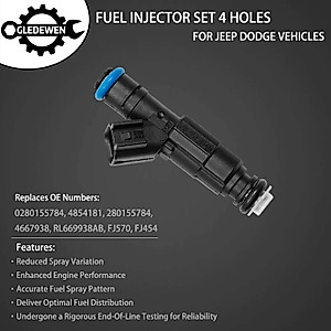 Fuel Injector 4 Holes 6Pcs | for 1999-2004 Jeep Cherokee Grand Cherokee Wrangler 4.0L Dodge Ram 1500 2500 3500 5.2L | Replace# 0280155784, 4854181, 280155784, 4667938