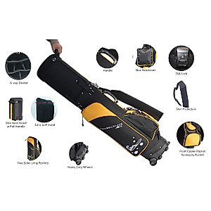 A99Golf Travel Mate with Skin Cover Wheeled W. TSA Lock Air Porter Golf Travel Bag cart Bag Travel Cover Golf Bag (Blk/Gold)