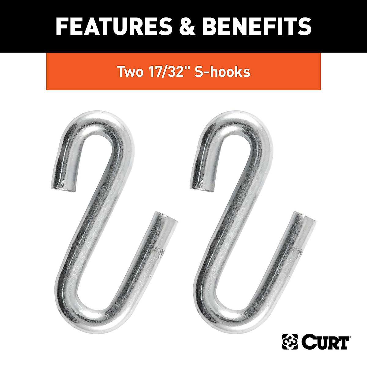 CURT 80301 48-Inch Trailer Safety Chain with 17/32-In S-Hooks, 7,000 lbs Break Strength