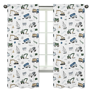 Sweet Jojo Designs Construction Truck Window Treatment Panels Curtains - Set of 2 - Grey Yellow Black Blue and Green Transportation