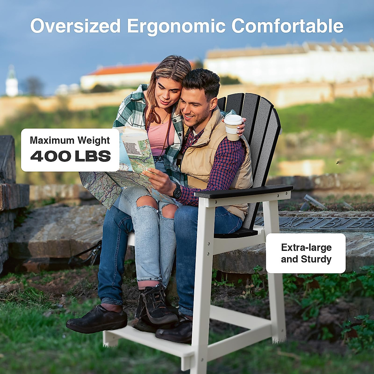 OTSUN Tall Adirondack Chairs, Outdoor Balcony Chair, Patio Bar Stool Chair with Widened Arms, High Back, Footrest, 400lbs, All-Weather Bar Height Chair for Garden, Yard, Backyard