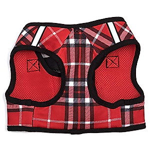 The Worthy Dog Sidekick Padded Harness Red Plaid Pattern With Secure Back Buckle, Adjustable Velcro, and D rings for Leash - Cute, Fashionable, and Comfy Outdoor Walking Vest Accessory - Small