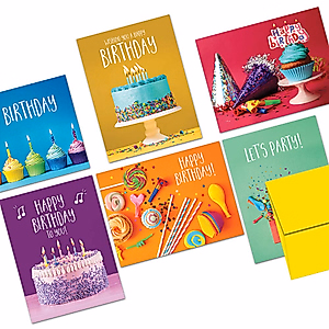 Happy Birthday Cards Bulk Assortment – 72 Pack – Rainbow Birthday – 6 Unique Designs – YELLOW ENVELOPES INCLUDED – Birthday Greeting Cards – Glossy Cover Blank Inside – By Note Card Café