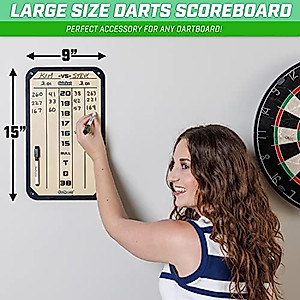 GoSports Dry Erase Steel Darts Scoreboard - Cricket and 01 Dart Games with 2 Magnetic Markers