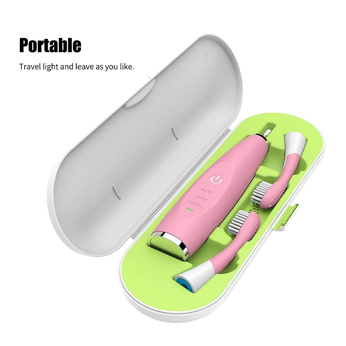 KIVOS 4 Replacement Heads and 1 Case, Children Electric Toothbrush Ultrasonic Kids Sonic Powered Brush, 30 Days, IPX6 Waterproof,Travel Container (Pink)