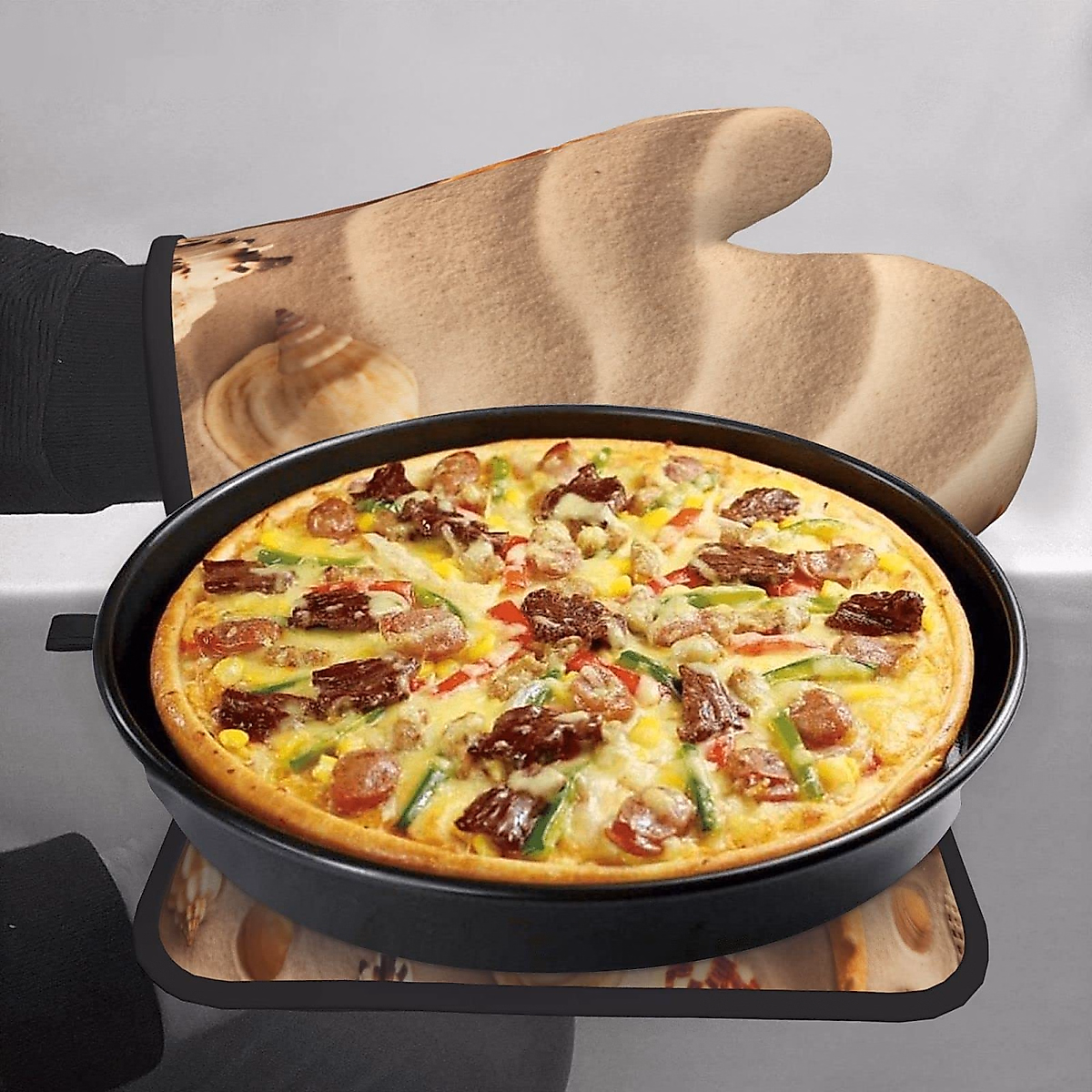 Oven Mitts Pot Holders Set of 2 Heat Resistant Kitchen Summer Beach Sand Starfish Seashell Oven Mitts Waterproof Women Men Home Cooking Baking Microwave BBQ Gift