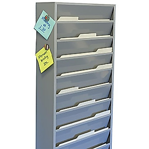 Displays2go Office File Folder Wall Rack, 11 Tiered Pockets, Medical Chart Folders (Gray Powder Coated Steel)