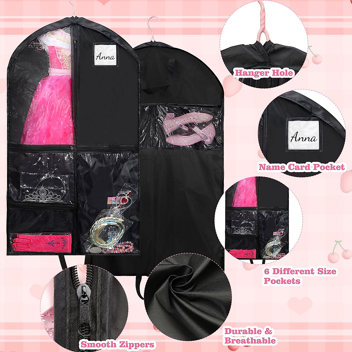 1 Pack Kids Garment Bags for Dance Costumes,Breathable Dance Costume Garment Bag for Competition,Waterproof Hanging Garment Bag 40 Inch Clothes Bag for Dance Costumes,Skating,Theatre