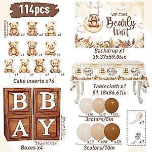 DataMoon Teddy Bear Baby Shower Decorations - Baby Boxes with Letters,Boho Balloons,We Can Bearly Wait Backdrop,Cake Topper,Tablecloth for Baby Shower,Gender Reveal Party Supplies
