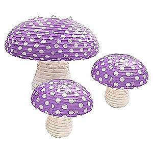 3Pcs Purple Large Mushroom Shaped Paper Lanterns for Forest Jungle Wonderland Themed Birthday Party Decor Hanging 3D Mushroom Ornament Backdrop for Fairy Baby Shower Nursery Garden Wedding Decorations