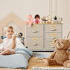 Pipishell Fabric Dresser, 5 Drawer Storage Chest Tower, Organizer Unit for Bedroom, Hallway, Entryway, Closets and Living Room -Sturdy Steel Frame, Wood Top, Easy Pull