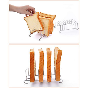 Cabilock 2pcs Stainless Steel Toast Slice Holder 8 Slot Toast and Bread Rack Serving Food Breakfast Stand Cooking Air Fryer Food Serving Dish 15.5X8.5X1.8CM,Silver,HYFLQ54ZA8G203ZEV515IQ
